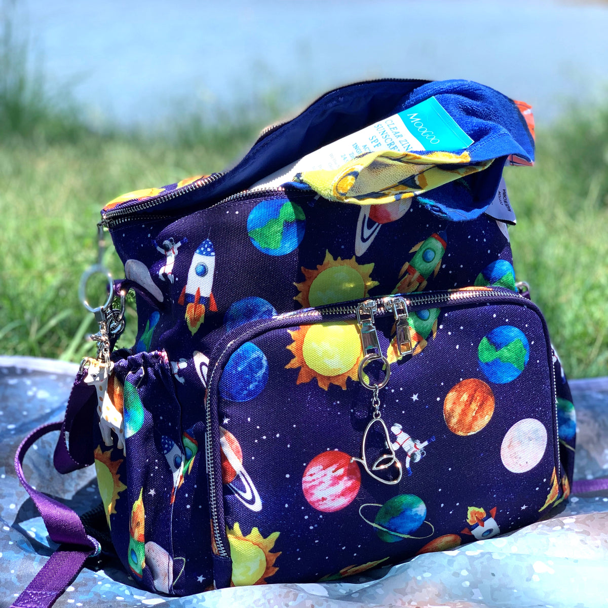 Kids Large School Daycare Backpack - Blue Space Print